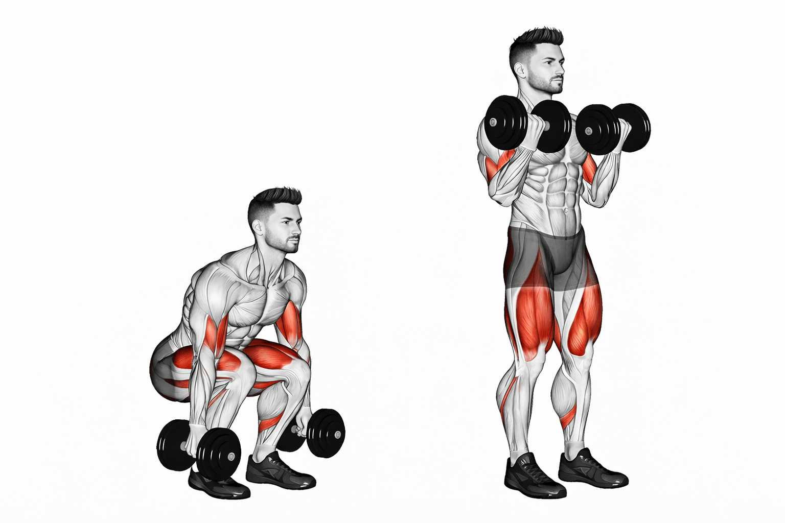 Dumbbell Biceps Curl Squat | Full-Body Exercise Animations