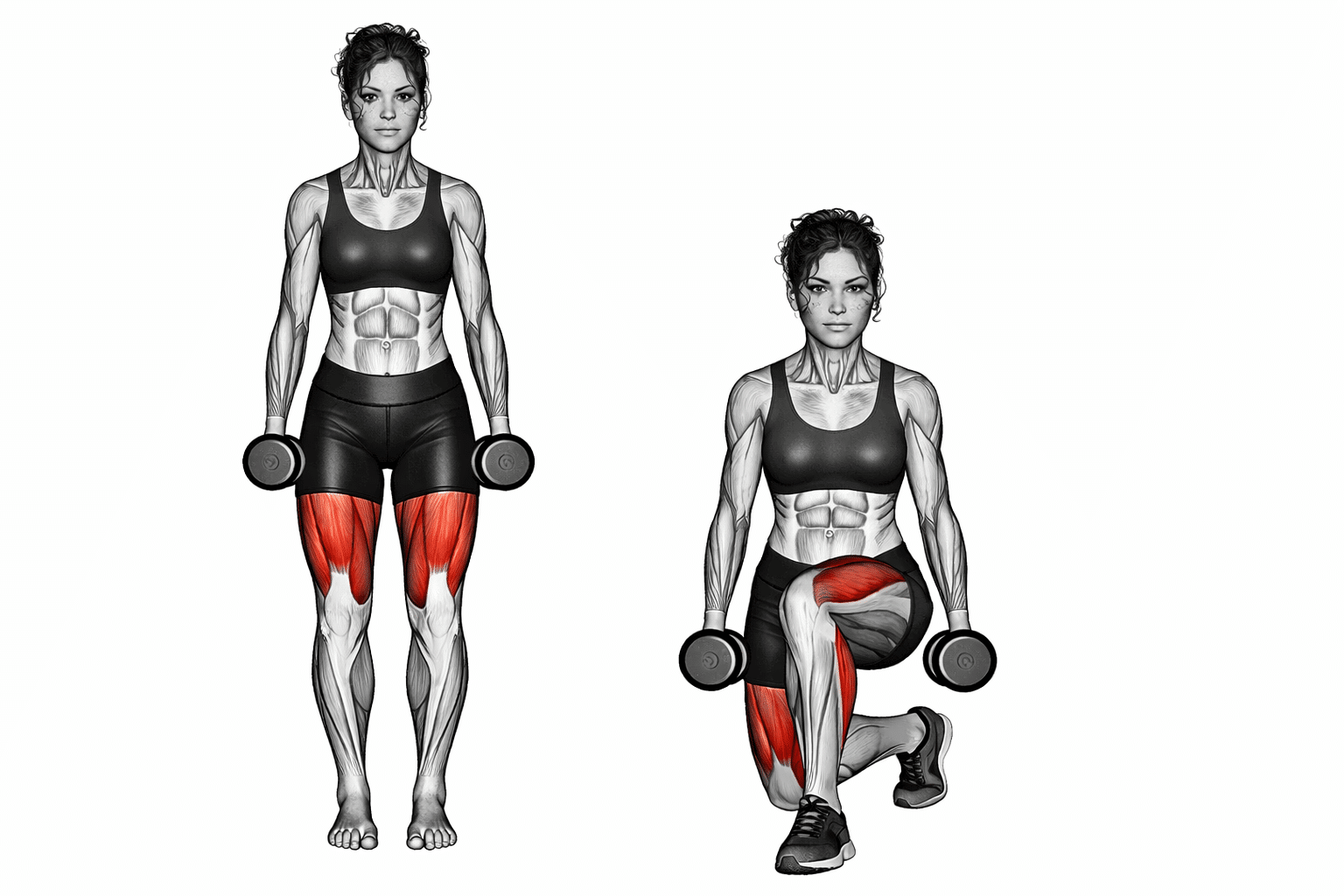 Dumbbell Curtsey Lunge | Glute Exercise Animations